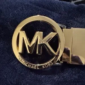 Michael Kors | Other | Michael Kors Gold And Black Mk Round Logo Belt ...